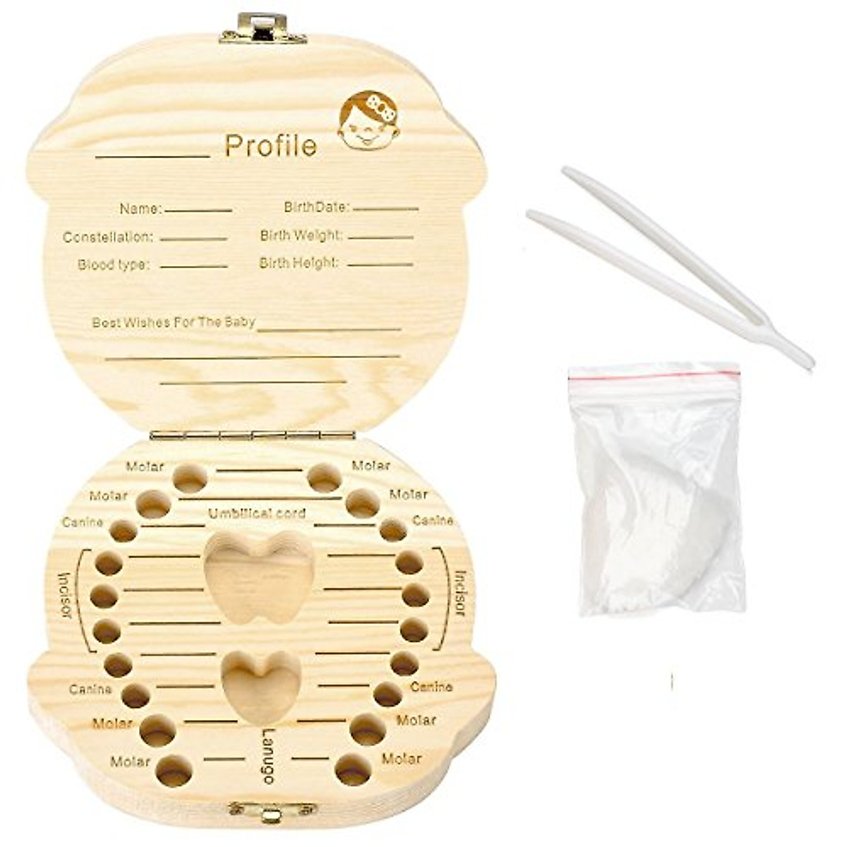 Mogoko Baby Teeth Keepsake Box Wooden Tooth Fairy Boxes, Child Kids Tooth Storage Holder Organizer(Girl, English; Customized Personalized Optional)