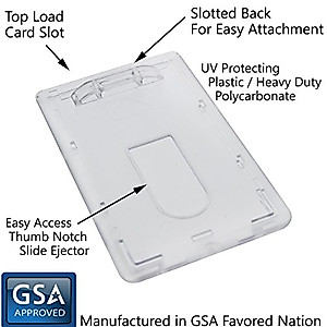 3 Pack - Slim Heavy Duty Badge Holders - Hard Plastic Clear Polycarbonate (Holds 1 Card) Rigid Top Load Single Card Case - Vertical Easy Access Thumb Slide Hole & UV Protection by Specialist ID