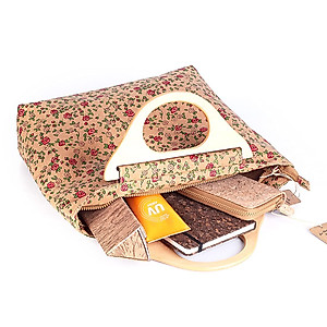 MANISHO Cork Totes Handbag for Women Ladies Pretty Vegan Tote Eco-friendly Handle Bag Roomy Clutch Flower Beauty of Nature