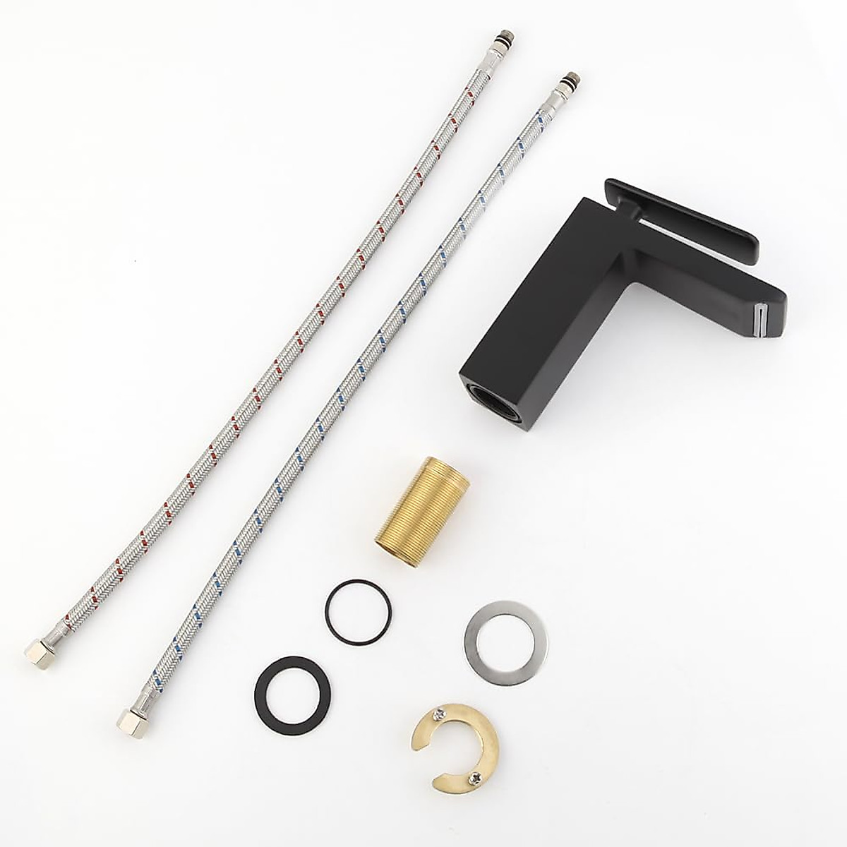 POP SANITARYWARE Matte Black Waterfall Bathroom Sink Faucet for 1 Hole, Single Handle Solid Brass Bathroom Vanity Faucets Deck Mount Modern RV Faucet