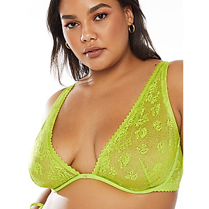 Savage X Fenty, Women's, Caged Lace Unlined Bra with Tie, Fuji Apple Green, 38DDD