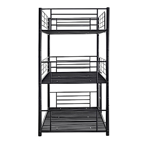 Majnesvon Metal Twin Size Triple Bunk Bed, Twin-Over-Twin-Over-Twin Triple Bed Frame Can be Split into 3 Bed with Built-in Ladder and Guardrails for Teens, Boys, Girls (Black)