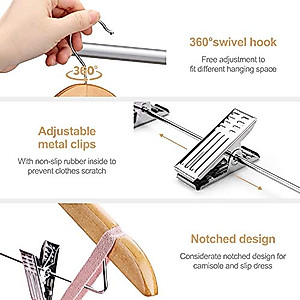 HOUSE DAY 12 Pack High-Grade Wooden Suit Hangers Skirt Hangers with Clips Solid Wood Pants Hangers Natural Smooth Finish Premium Wood Hangers with Durable Metal Clips for Blouse, Dress, Coat, Jacket