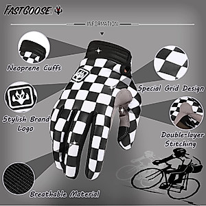 FASTGOOSE Cycling Gloves Bike Gloves Bicycle Gloves for Men/Women,Full-Finger Touch-Screen Breathable Mountain Bike Racing Gloves for ATV MTB,Motocross Gloves Motorcycle Gloves (Black/White, Large)