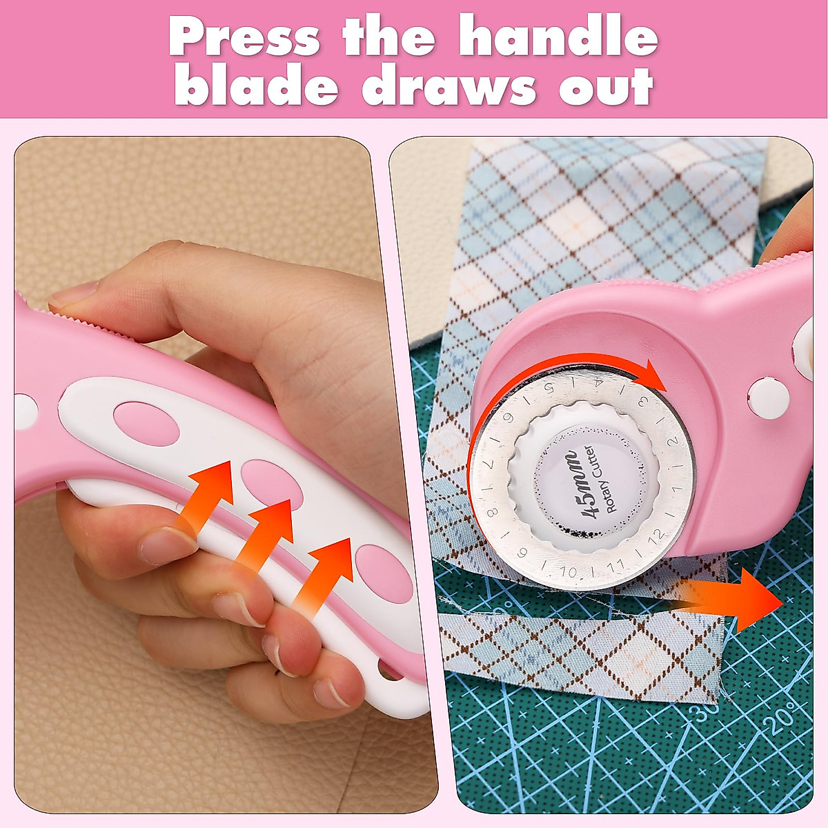 Rotary Cutter, Professional 45mm Rotary Fabric Cutter, Rotary Cutter for Fabric, Card Paper Sewing Quilting Roller Fabric Cutting Tailor Scissors Tool Dress Clothes Making DIY Tool (Pink)