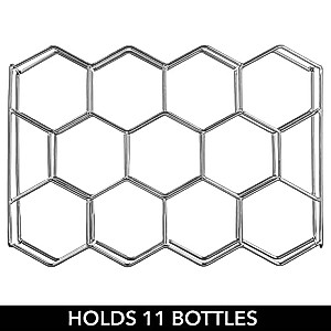 mDesign Metal Hexagon 3-Tier Wine Rack - Minimalist Bottle Holder for Kitchen Countertop, Pantry, or Refrigerator Space - Wine, Beer, Pop/Soda, Water Bottles, and Juice - Holds 11 Bottles - Chrome