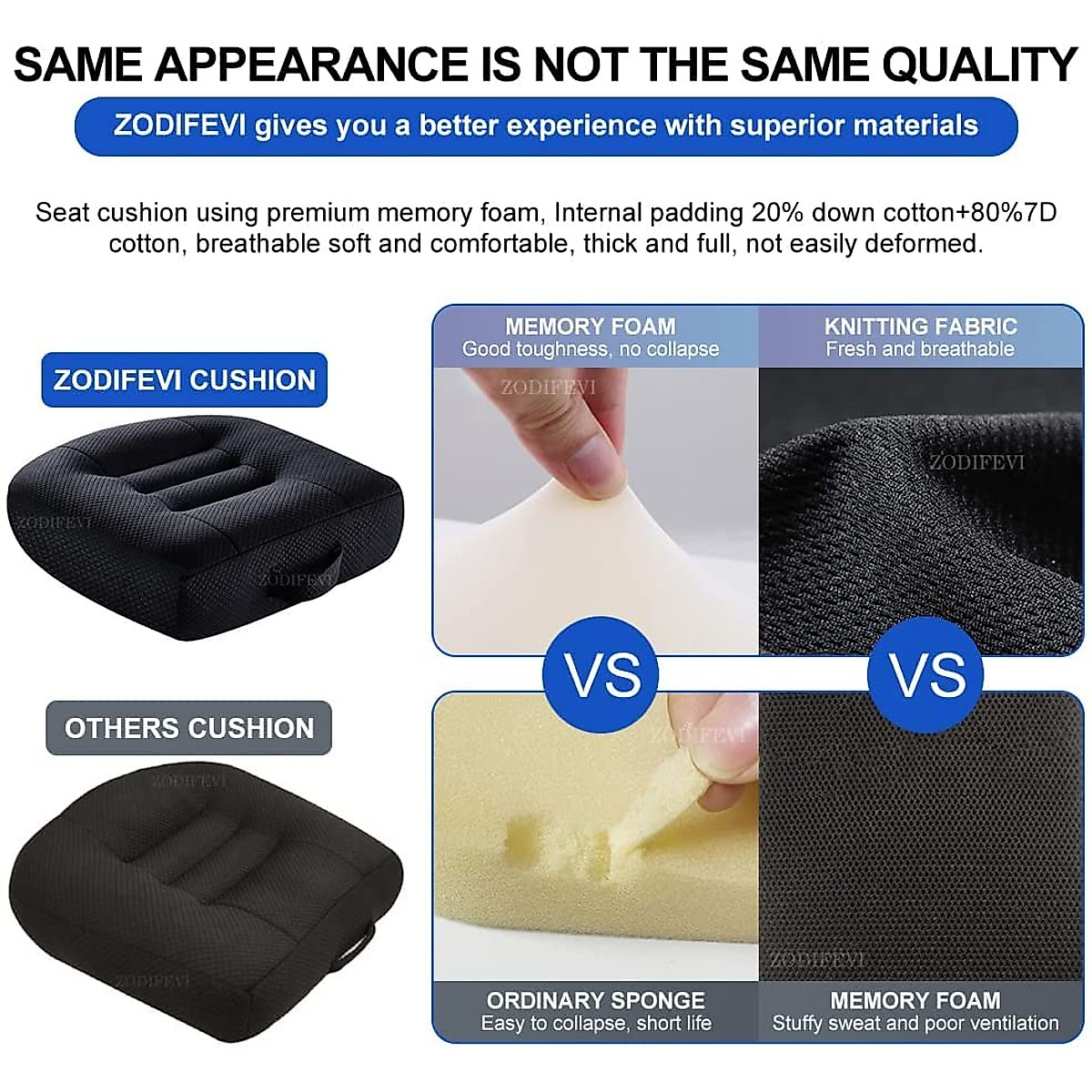 ZODIFEVI Car Booster Seat Cushion Driver Posture Cushion Heightening Height Boost Mat Portable Car Seat Pad Ideal for Office, Home (Blue)