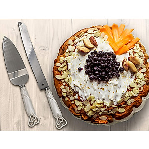 FASHIONCRAFT 2401 Interlocking Hearts Design Cake Knife and Server Set, Wedding Cake Knife and Server Set, Silver Stainless Knife Set