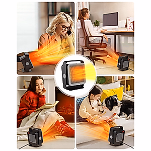 XIUREI Space Heater, Desk Heater with 600W, 45° Adjustable Angle, Tip-Over & Overheat Protection, Dual Heat Settings, Small Electric Heater for Indoor Office Use, Black