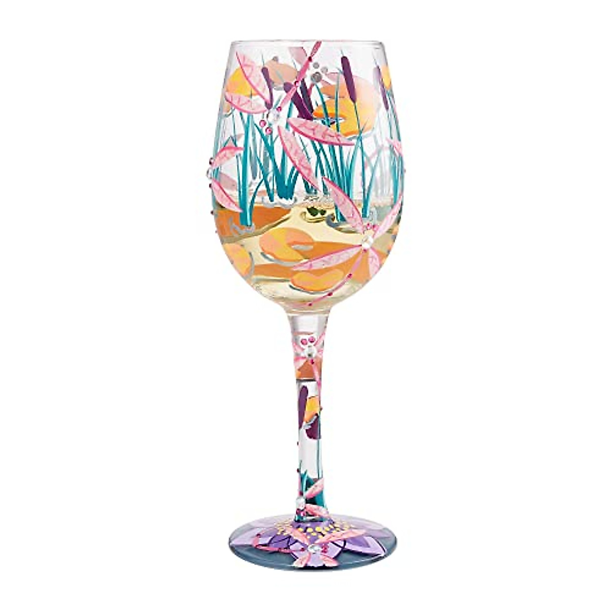 Enesco Designs by Lolita Dragonfly Magic Artisan Hand-Painted Wine Glass, 1 Count (Pack of 1), Multicolor
