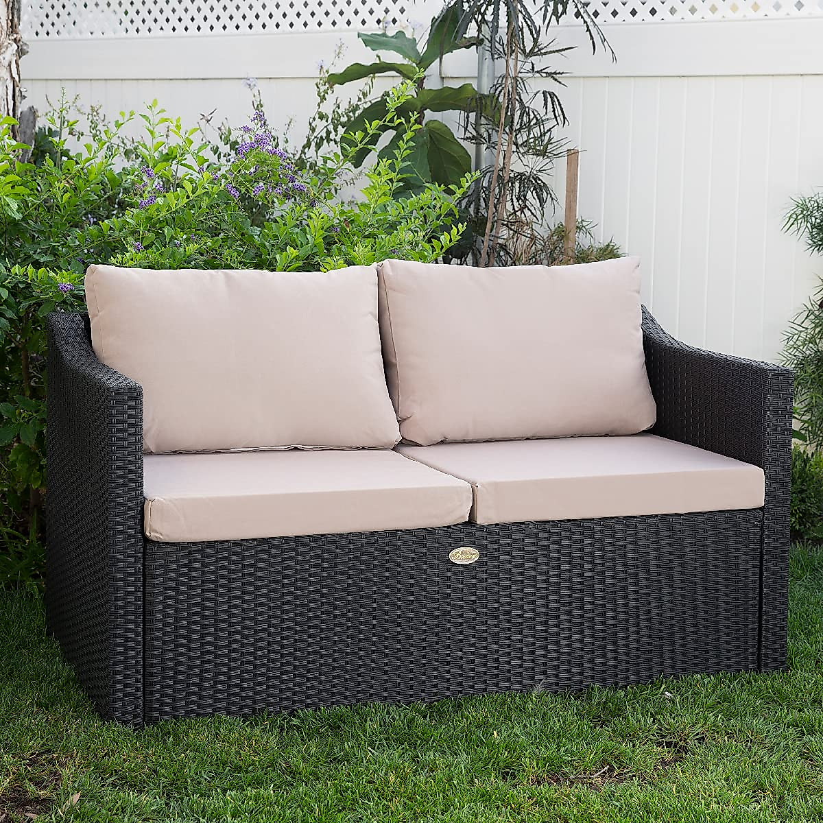 Barton 2 Person Madison Sofa Set Love Seat w/Cushions Outdoor Patio Wicker Rattan Furniture Space Saving