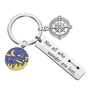 LQRI Not All Those Who Wander are Lost Keychain Traveller Gift Adventurist Gift Wanderlust Gift Compass Key Chain Inspirational Gifts
