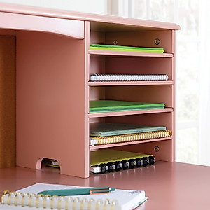 Guidecraft Kids Media Desk, Hutch and Chair Set - Pink: Student's Computer Desk with Storage Shelves and Corkboard, Kids Wooden Bedroom Furniture Set, Girls Study Desk