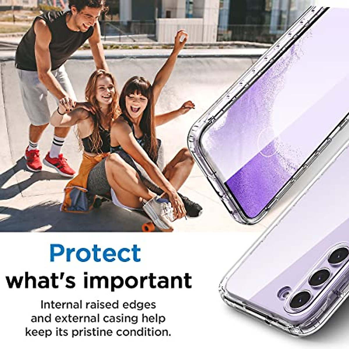 AICase Galaxy S23 Plus Clear Rugged Case with Tempered Glass Screen Protector and Soft Silicone Shockproof Bumper - 6.6