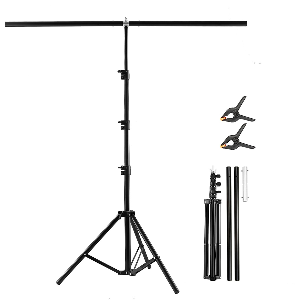 T Shape Backdrop Stand Kit 3.3 * 6.6FT, Adjustable Background Support Stand Kit with 2 Spring Clamps for Parties, Wedding, Photography, Decoration, BEIYANG