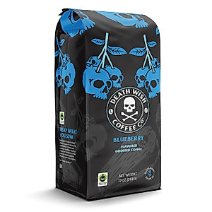 DEATH WISH COFFEE Ground Coffee - Extra Kick of Caffeine - Blue and Buried: Blueberry Vanilla Flavored Coffee