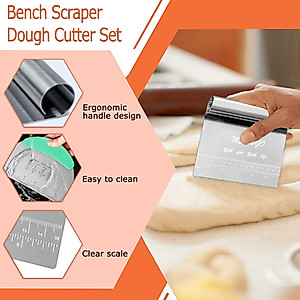 Dough Scraper Cutter Pastry Pizza Cutter Stainless Steel Tool with Scale Ruler, Kitchen Tool for Baking Cookie Dough Vegetable Bread