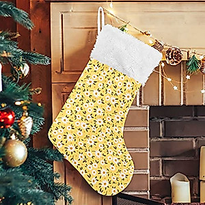 Kigai Christmas Stockings Yellow Daisy Flower Large Candy Stockings Stuffers Kids Cute Xmas Sock Decorations 1PC for Home Holiday Party 12" x18"