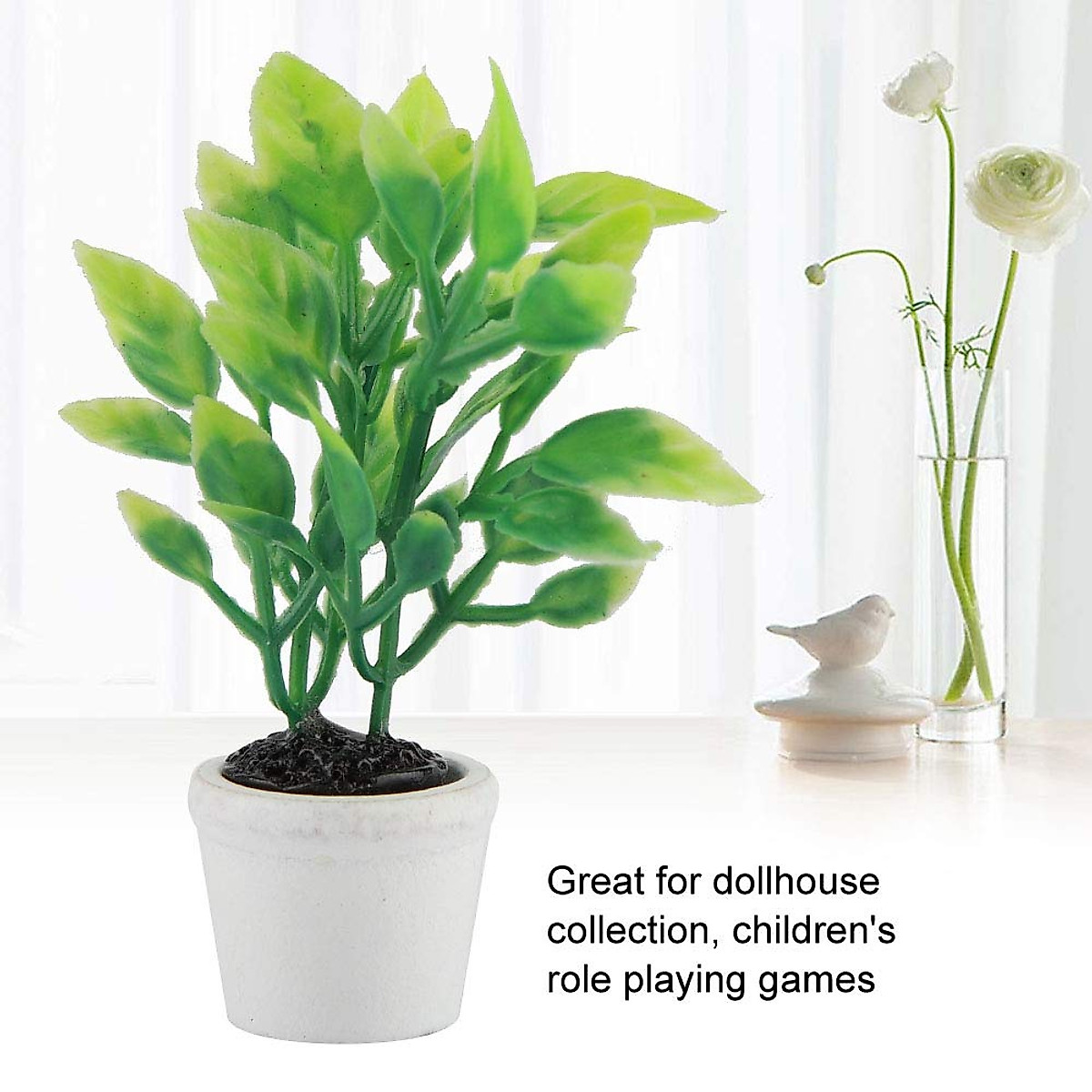 Fdit Artificial Miniature Green Plant Bonsai Fake Potted Plant Garden Decor Accessory for Home Garden Decor Regard