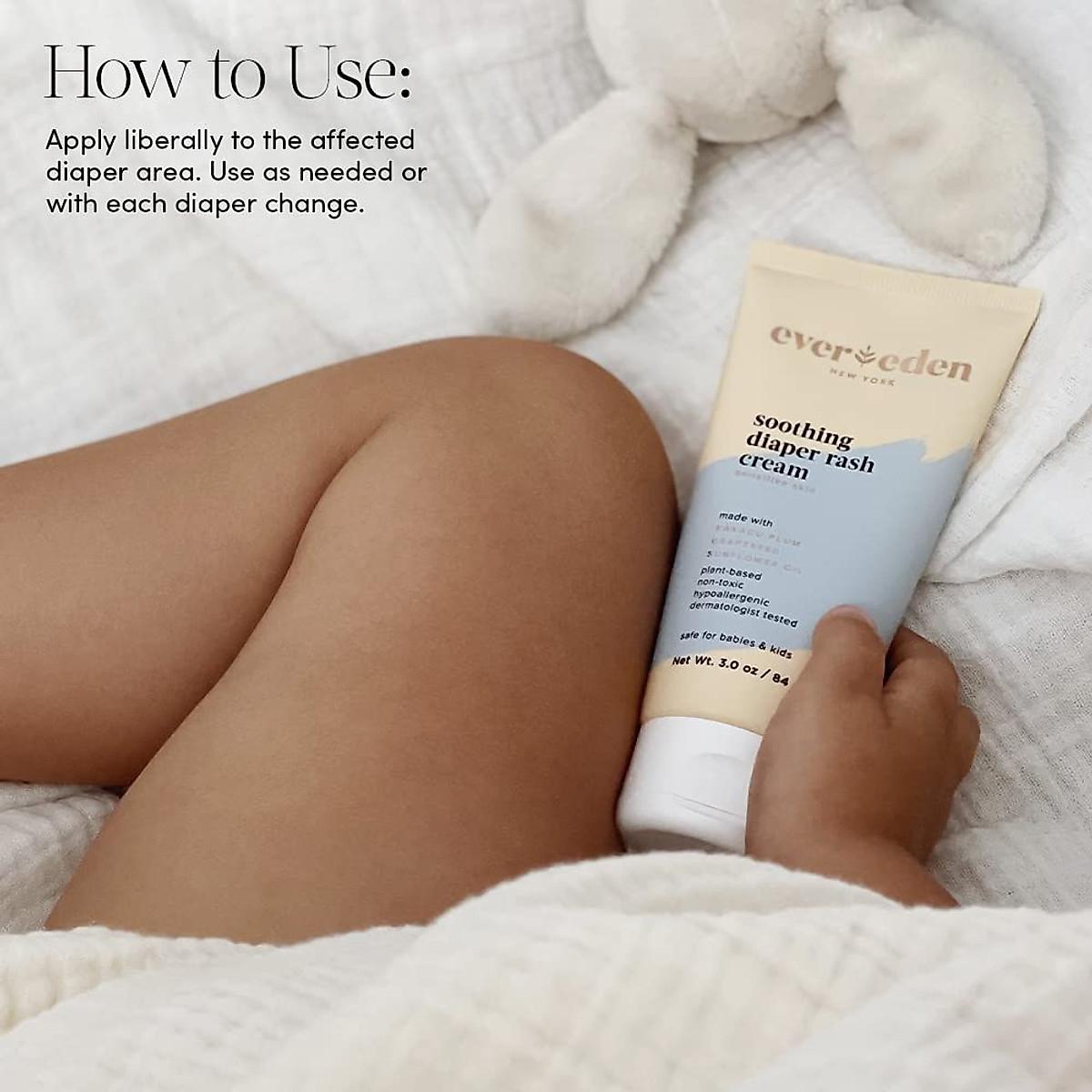 Evereden Soothing Diaper Rash Cream 3.0 oz | Clean and Unscented Diaper Care | Non-toxic and Fragrance Free