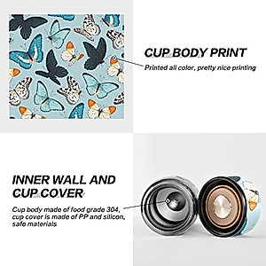 CaTaKu Small Water Bottle 12 oz, Colorful Butterfly Insulated Water Bottle for Water Coffee Tea Stainless Steel Flask Thermos Bottle Reusable Wide Mouth Vacuum Travel Mug