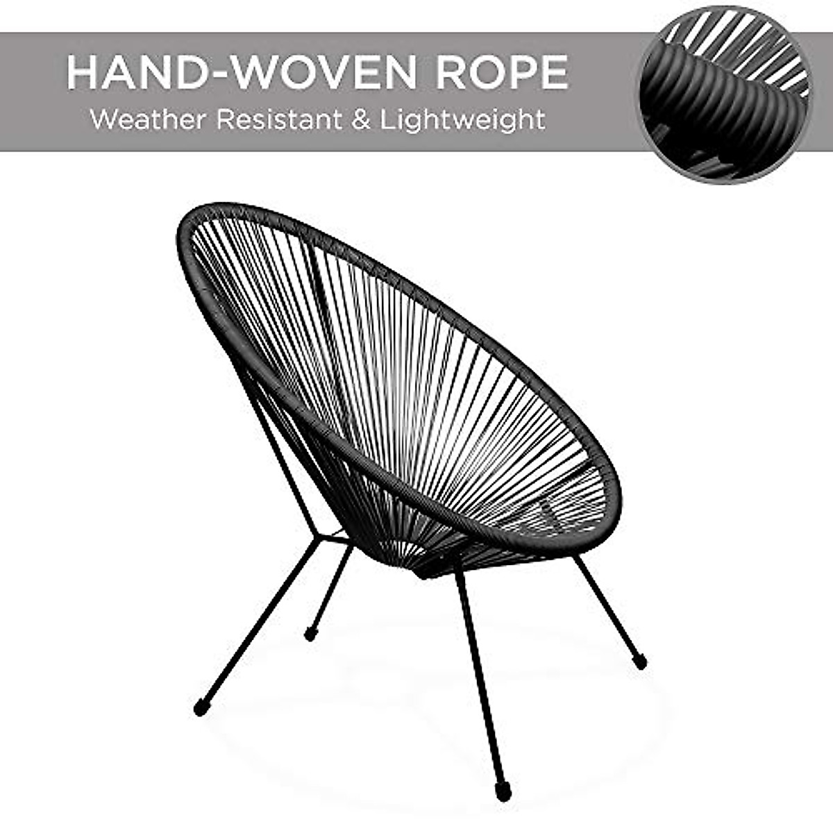 Best Choice Products 3-Piece Outdoor Acapulco All-Weather Patio Conversation Bistro Set w/Plastic Rope, Glass Top Table and 2 Chairs - Black