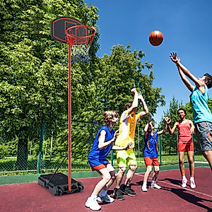 Giantex Portable Basketball Hoop Adjustable Height 6.5-8.5 FT, Backboard System Stand with 2 Wheels, Fillable Base, Weather-Resistant Nylon Net, Basketball Goal Indoor Outdoor for Kids Youth