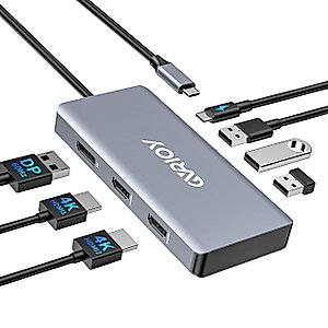 USB C to Dual HDMI Adapter, Multi Display Docking Station Dual Monitor with 2 HDMI, Displayport, 100W PD, 3 USB Ports, USB C Hub Multiport Dongle Compatible with MacBook/Dell/HP/Lenovo Laptops