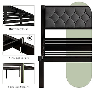 Feonase Twin Size Metal Bed Frame with Linen Upholstered Headboard, Heavy-Duty Platform Bed Frame with 12" Storage, Steel Slats Support, No Box Spring Needed, Gray