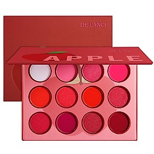 Red Pink Eyeshadow Palette, DE’LANCI Professional Matte Shimmer High Pigmented 12 Colors Eye Shadow Makeup Pallet, Waterproof Blendable Small and Cute Eye Shadow Makeup Pallete, Vegan and Cruelty Free