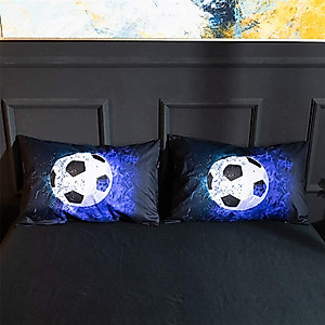 MOZEO 3D Soccer Bedding Duvet Cover Set 2 Piece (1 Duvet Cover+1 Pillowcase) for Teen Boys Sports Microfiber Bedding Quilt (Twin Soccer)