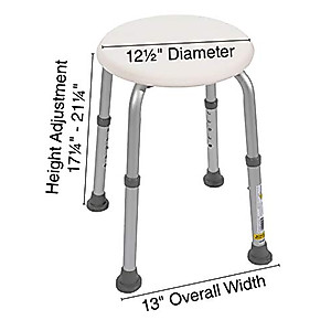 Essential Medical Supply Round Bath Stool for Compact Showers and Tubs, Height Adjustable, White