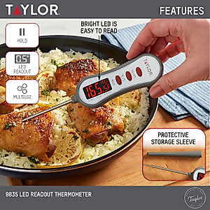 Taylor Digital Instant Read Meat Food Grill BBQ Kitchen Cooking Thermometer with Bright LED Display, Gray