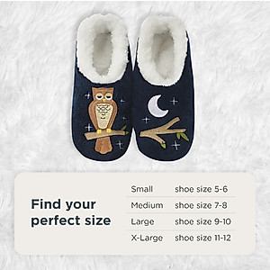 Snoozies Pairable Slipper Socks - Funny House Slippers for Women, Non-Slip Fuzzy Slipper Socks - Up Owl Night- Medium