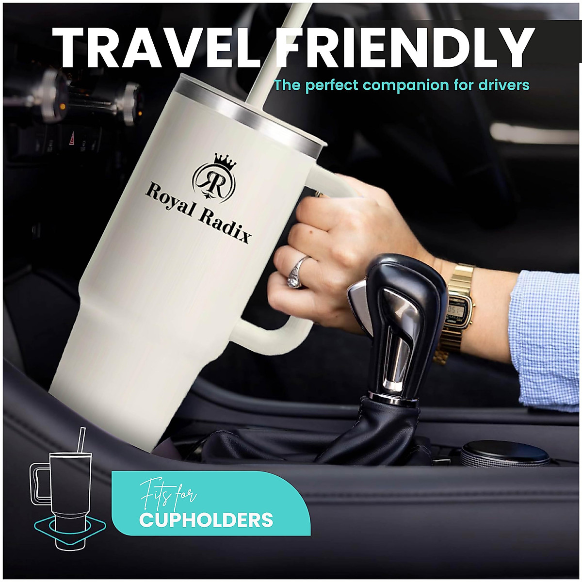 Royal Radix 40oz Insulated Tumbler with Handle & Straw, Stainless Steel Travel Mug, Leak-Proof, Hot & Cold Beverage Cup, BPA-Free, Dishwasher Safe, for Coffee & Water