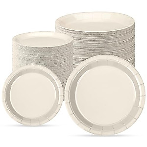 Tioncy 100 Pcs Party Supplies Paper Plates Disposable Halloween Birthday Cake Plates for Dessert Carnival Dinner Fiesta Decorations Serve 50 Guests, 7 Inches and 9 Inches (Ivory,Classic)