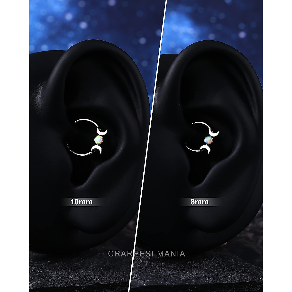 CM Crareesi Mania Septum Jewelry 16G Moon Septum Rings 316L Stainless Steel Daith Piercing Jewelry Helix Earrings for Women Opal Septum Piercing Jewelry