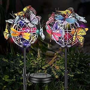 Mageky Solar Outdoor Lights, Butterfly Lights Garden Decorative Solar Stake Lights with 12 Butterflies 6 Dragonflies Ground Lights Waterproof for Patio Garden Yard Pathway 2 Pack