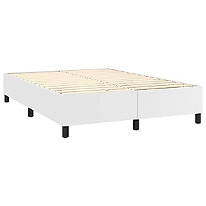vidaXL Box Spring Bed Frame Home Indoor Bed Accessory Bedroom Upholstered Double Bed Base Furniture White 53.9"x74.8" Full Faux Leather