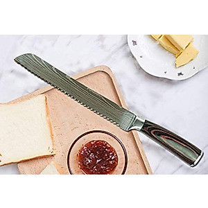 8 inch Bread Knife - Cake Slicer Knives High Carbon Stainless Steel Serrated Knife Forged Scalloped Blade Cutlery Utility Kitchen Knives with Gift Box