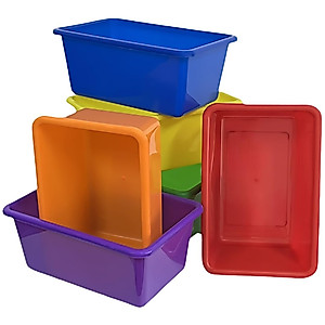 RAUVOLFIA 6 Pack Cubby Bin Storage Bins, Multi-Purpose Plastic Storage Bins Stackable Organizer Storage Cubbies for Home, Playroom, Classroom (Rainbow)