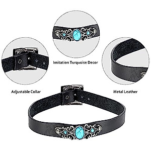 OIDEA Womens Antique Adjustable Buckle Leather Choker Collar Necklace,Imitation Turquoise Charm Collar with Gift Bag