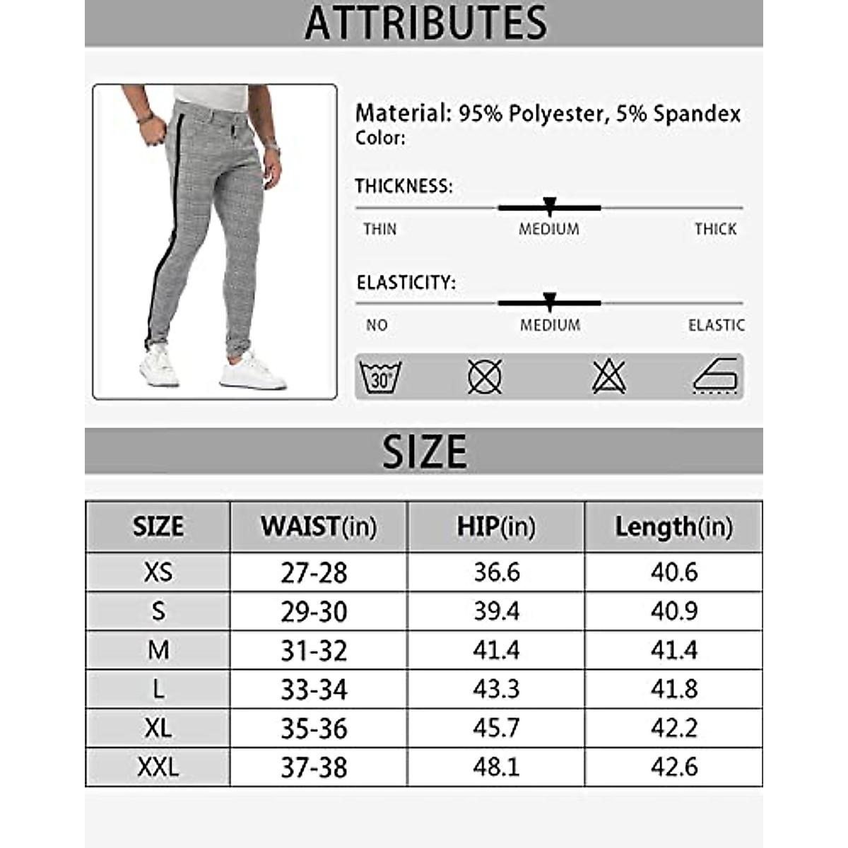 CANGHPGIN Mens Plaid Stretch Dress Pants Slim Fit Skinny Chino Pants Tapered Men Checkered Business Casual Pants Gray