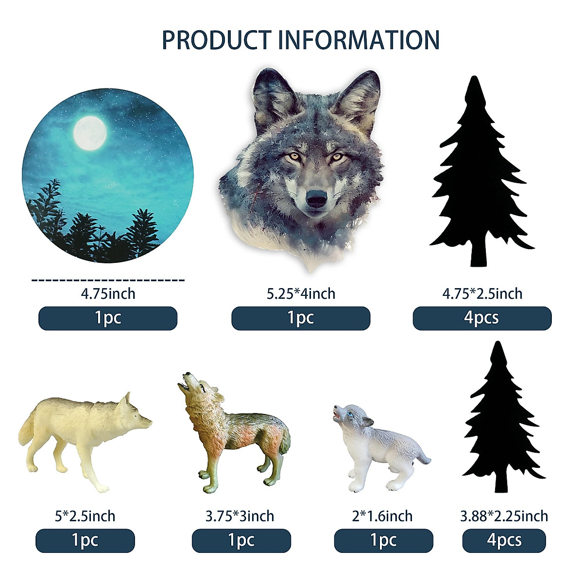 13 PCS Wolf Cake Topper Full Moon Cake Decor with Animal Figurine for Baby Shower Wolf Themed Wedding Birthday Party Supplies (Gray)