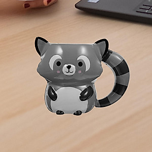 Luxshiny Cute Ceramic Coffee Mug 3D Raccoon Mug Tea Cup Hand Painted Animal Coffee Cappuccino Latte Cup Drinking Cups Milk Cups with Handle for Christmas Birthday Gift Grey