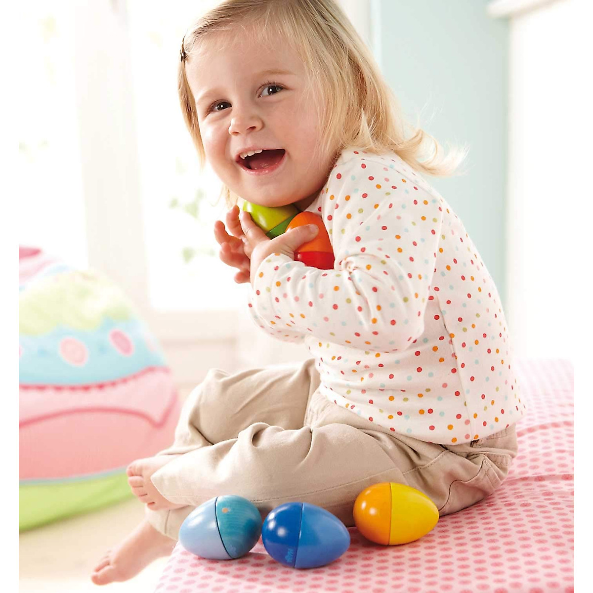 HABA Musical Eggs - 5 Wooden Eggs with Acoustic Sounds, Made in Germany, Kids Musical Instruments, Montessori Toys, Learning Toys & Music Play 2 yrs+