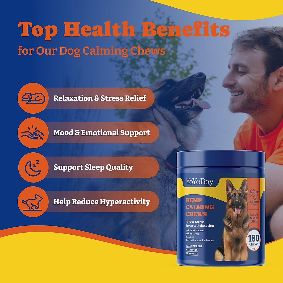 Dog Probiotics for Gut, Immune & Skin Health + Dog Calming Chews for Anxiety Relief, Separation Aid, Travel, Thunderstorms - 180 Soft Chews