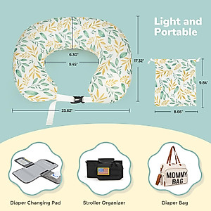 Pripher Nursing Pillow for Breastfeeding, Inflatable Travel Breastfeeding Pillows for Mom, Portable Baby Feeding Pillows with Adjustable Waist Strap & Removable Cover, Green Garden