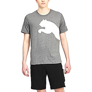 PUMA Mens Oversized Logo Tee Top Crew Neck Crew Neck (X-Large, Medium Grey Heather/White)