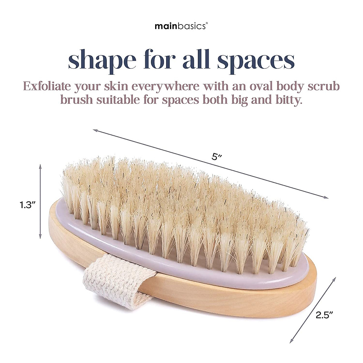 MainBasics Dry Brushing Body Brush for Lymphatic Drainage, Dry Skin, Cellulite, Blood Circulation with Exfoliating Natural Bristles for Flawless Skin